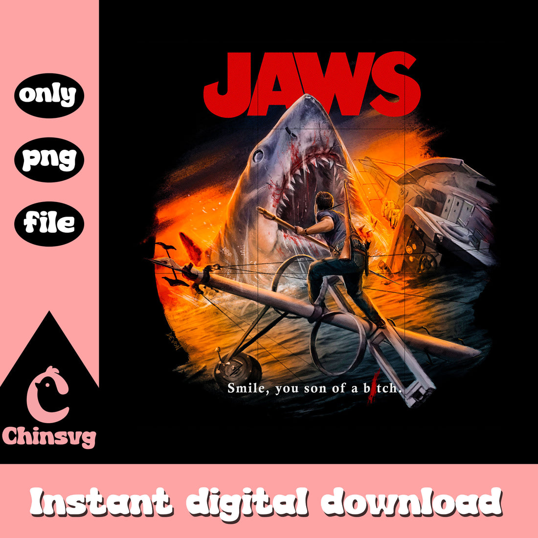 Jaws 2 smile you son of a bitch png, scary movie png, poster film png ...