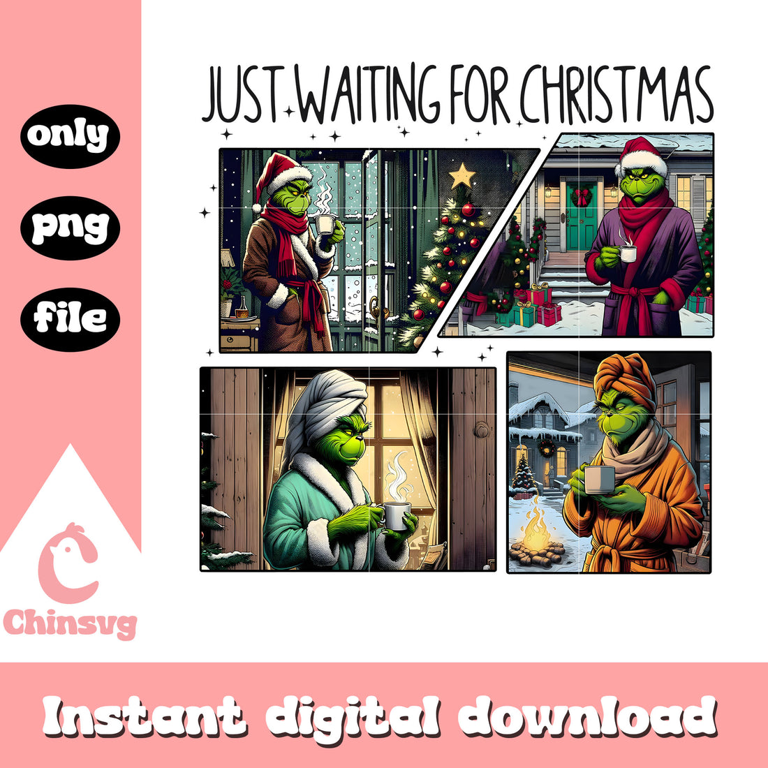 Just waiting for christmas funny cozy grinch png, cute grinch png – Chinsvg