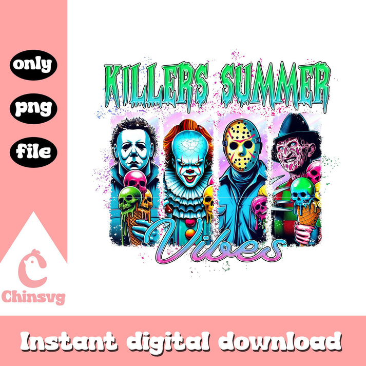 Killers summer vibes collage drawing png, all horror characters png ...
