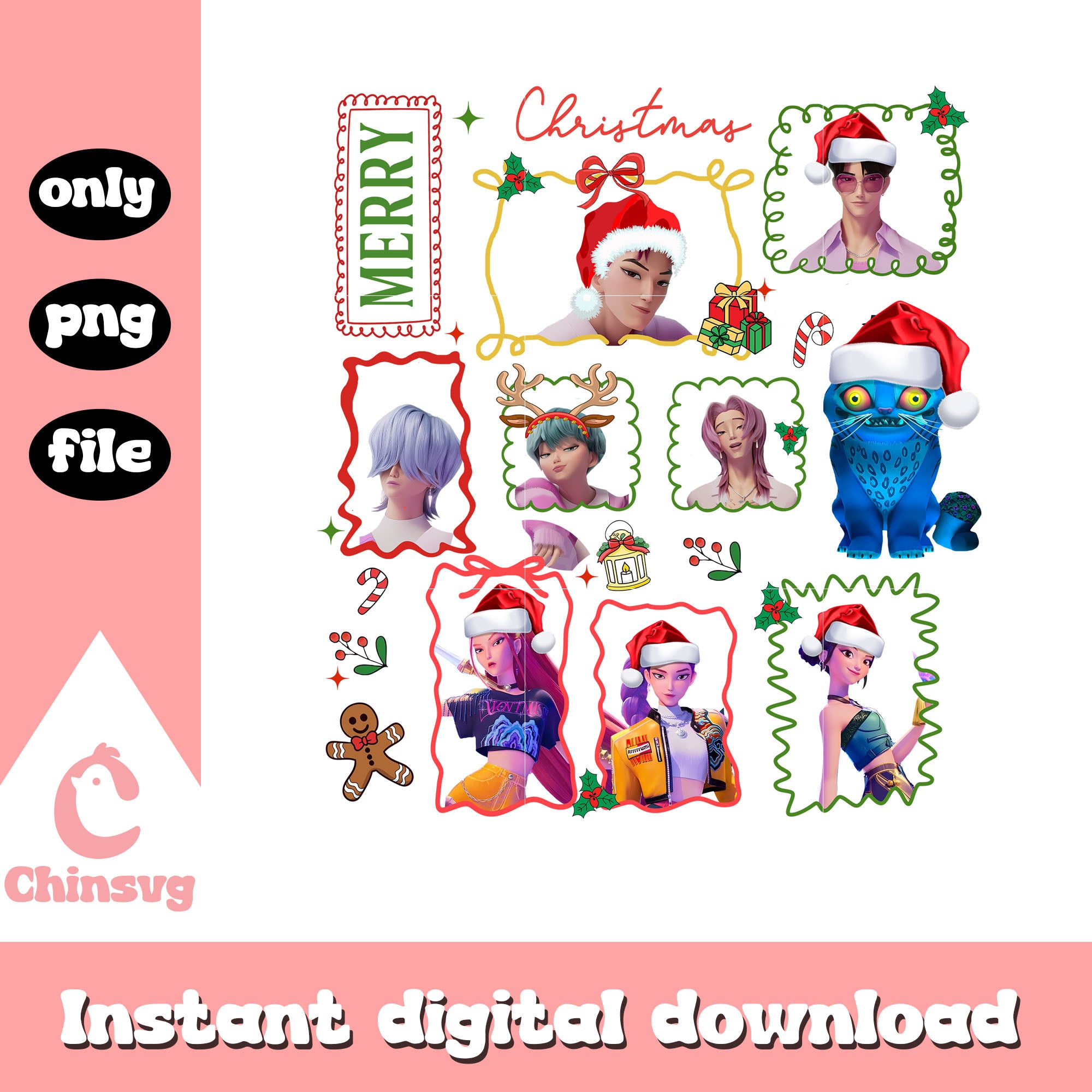 Kpop demon hunters merry christmas png, christmas kpop png – Chinsvg