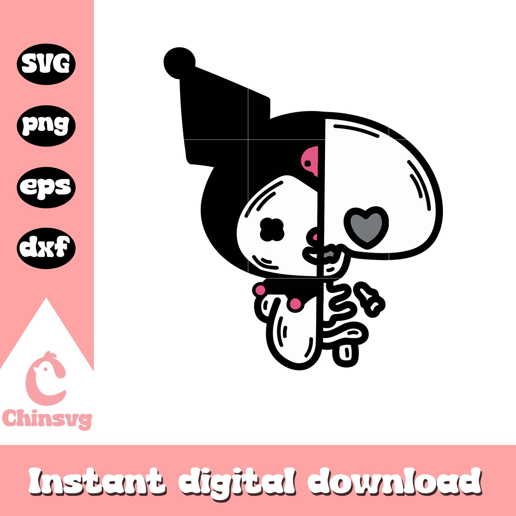 Kuromi half skeleton svg, kuromi skeleton svg, sanrio cartoon svg – Chinsvg