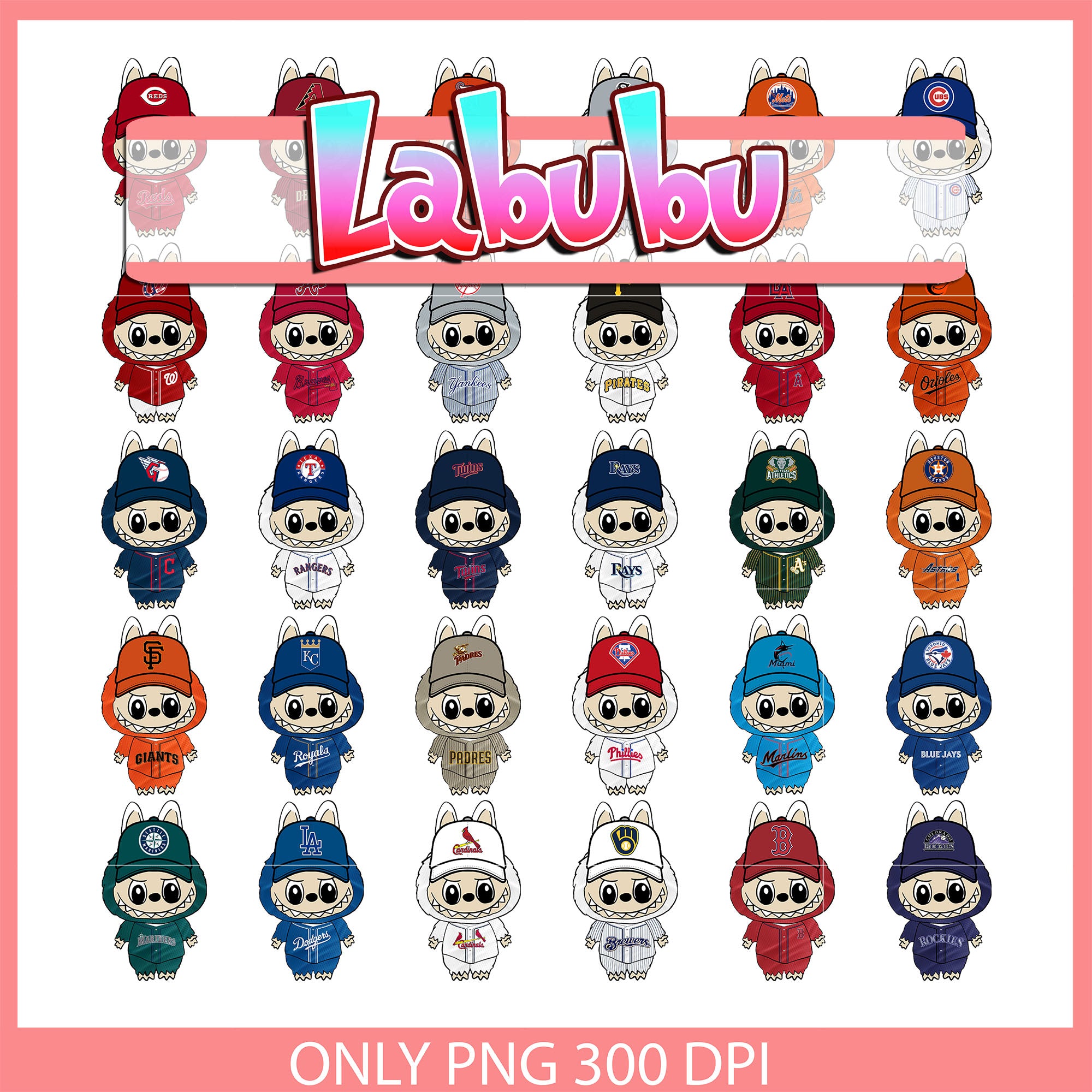 Labubu baseball outfits clipart bundle png, mlb sport png – Chinsvg