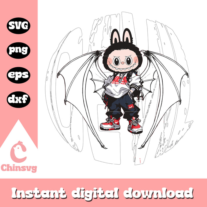 Labubu bat wing cute doll drawing svg, labubu outfits svg – Chinsvg