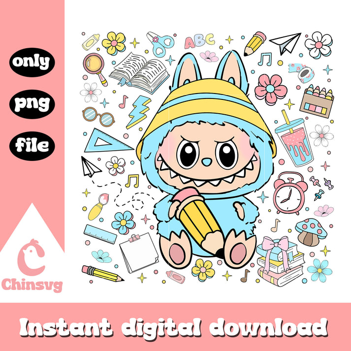Labubu blue student back to school design png, school student png – Chinsvg