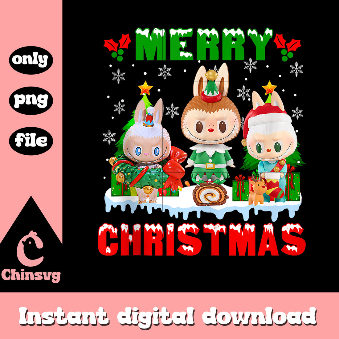 Labubu christmas cute design png, christmas vacation png – Chinsvg