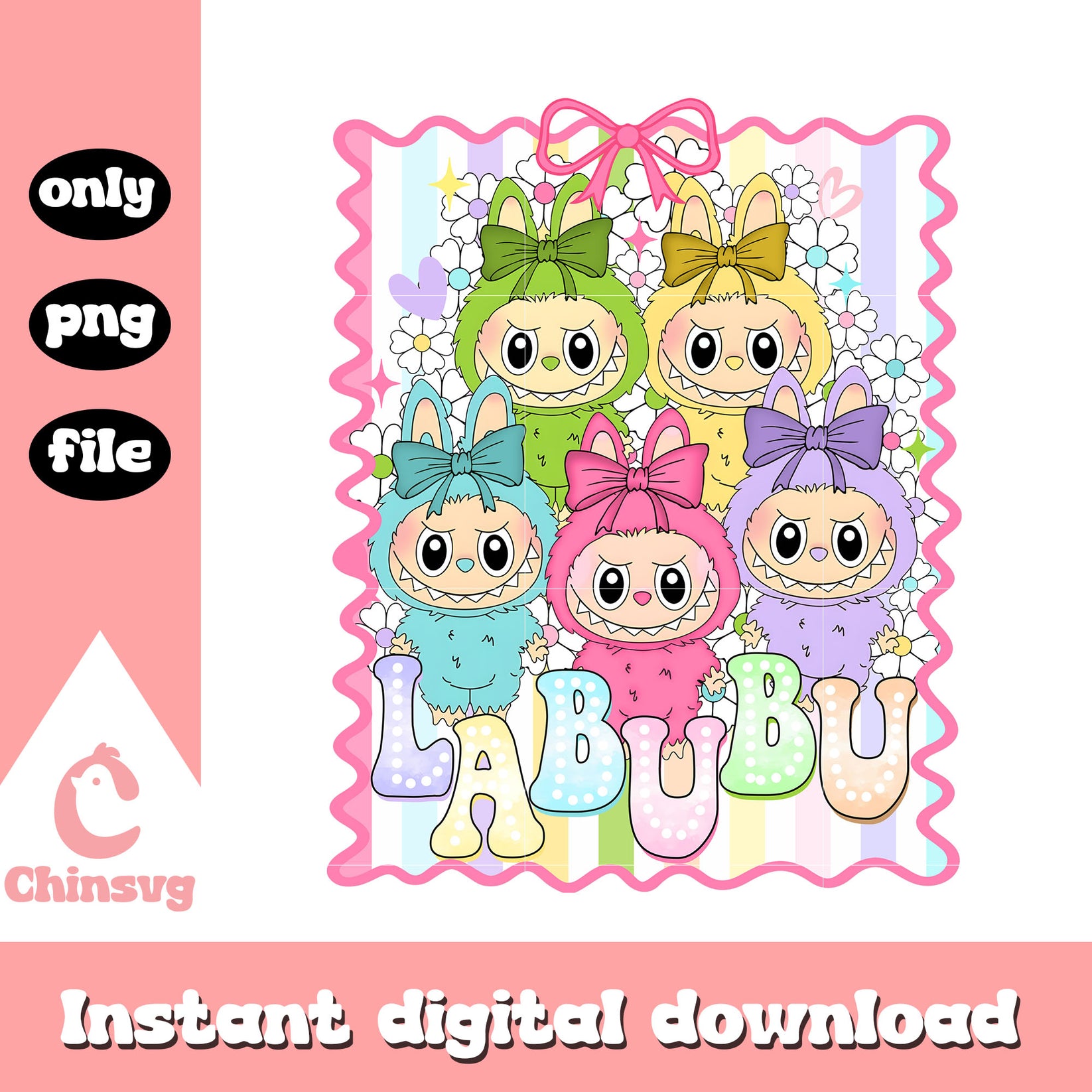 Labubu coquette ribbon frame design png, baby labubu png – Chinsvg