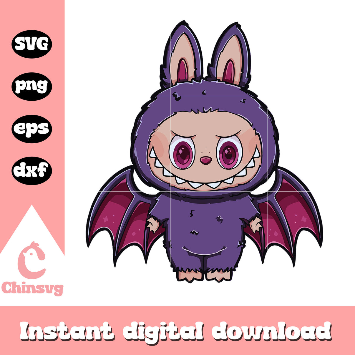 Labubu dark bat horror drawing design svg, halloween bat svg – Chinsvg