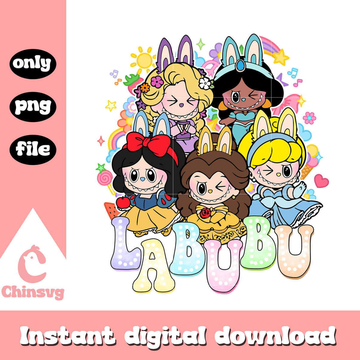 Labubu disney princess doll design png, princess disney png – Chinsvg