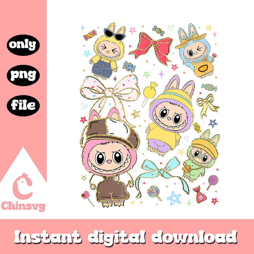 Labubu dolls bow emotions costumes design png, labubu drawing png – Chinsvg