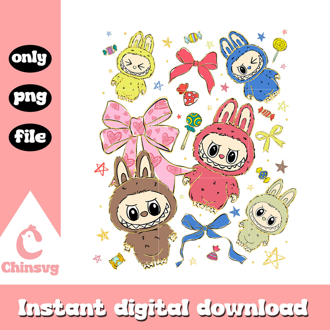 Labubu dolls coquette bow design png, all labubu colors png – Chinsvg