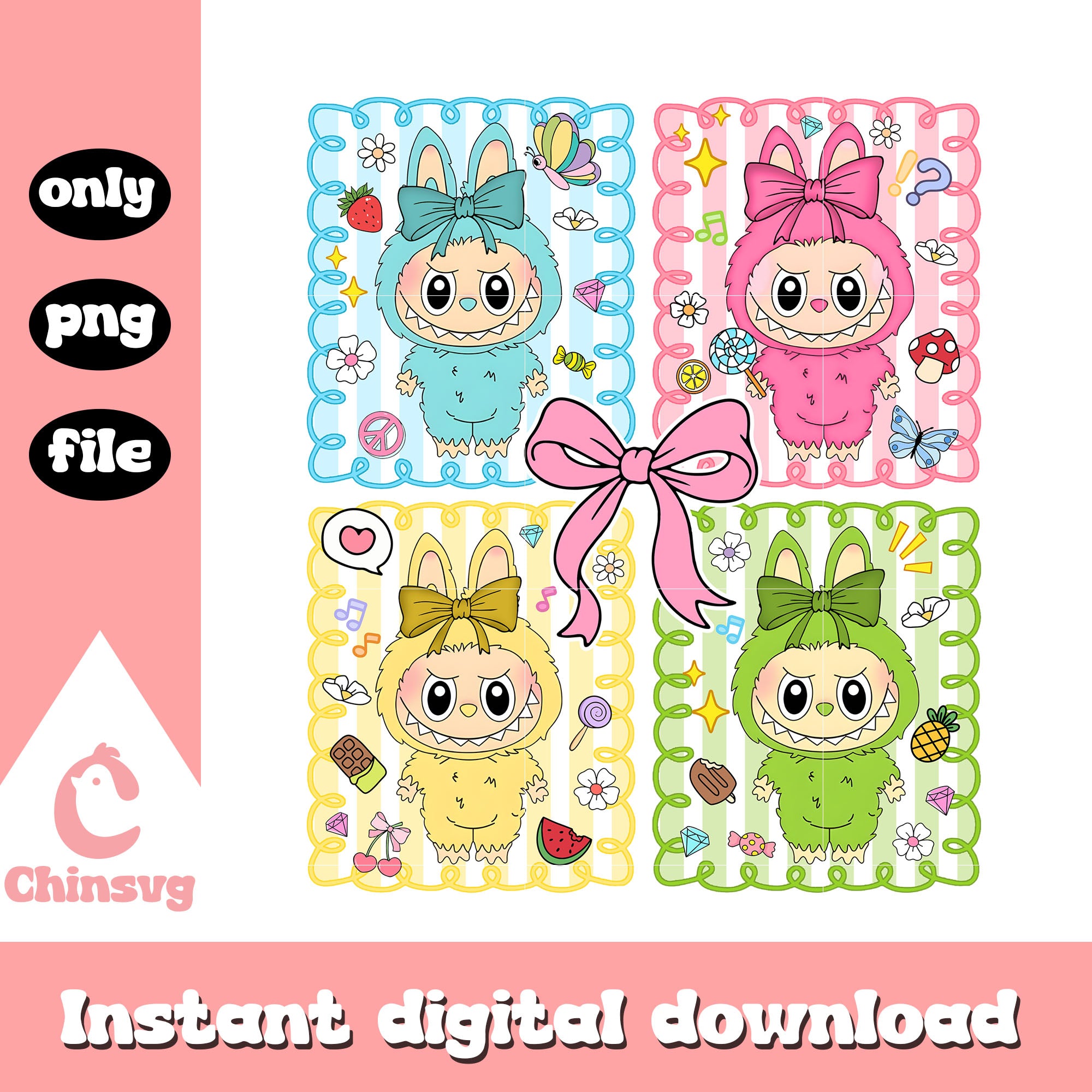 Labubu dolls coquette ribbon frame design png, labubu toy png – Chinsvg