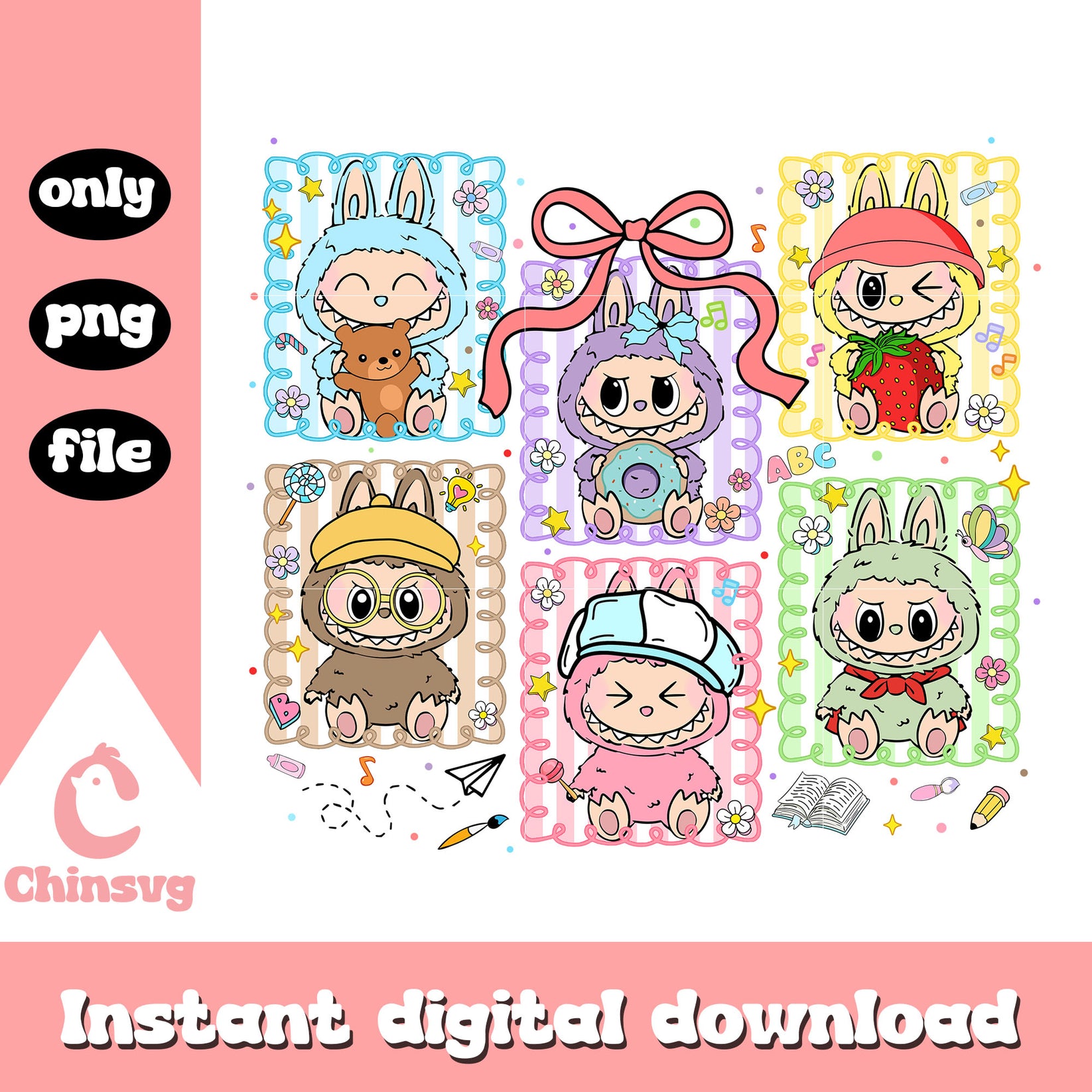 Labubu dolls coquette ribbon frame png, labubu cartoon png – Chinsvg