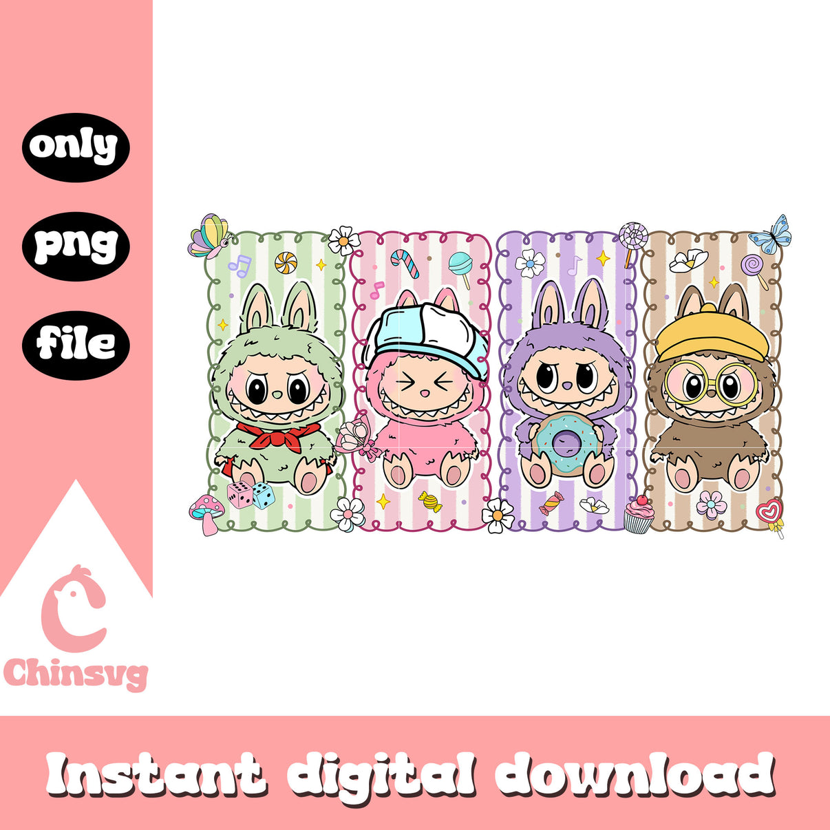 Labubu dolls frame collage png, labubu png, pop mart png – Chinsvg