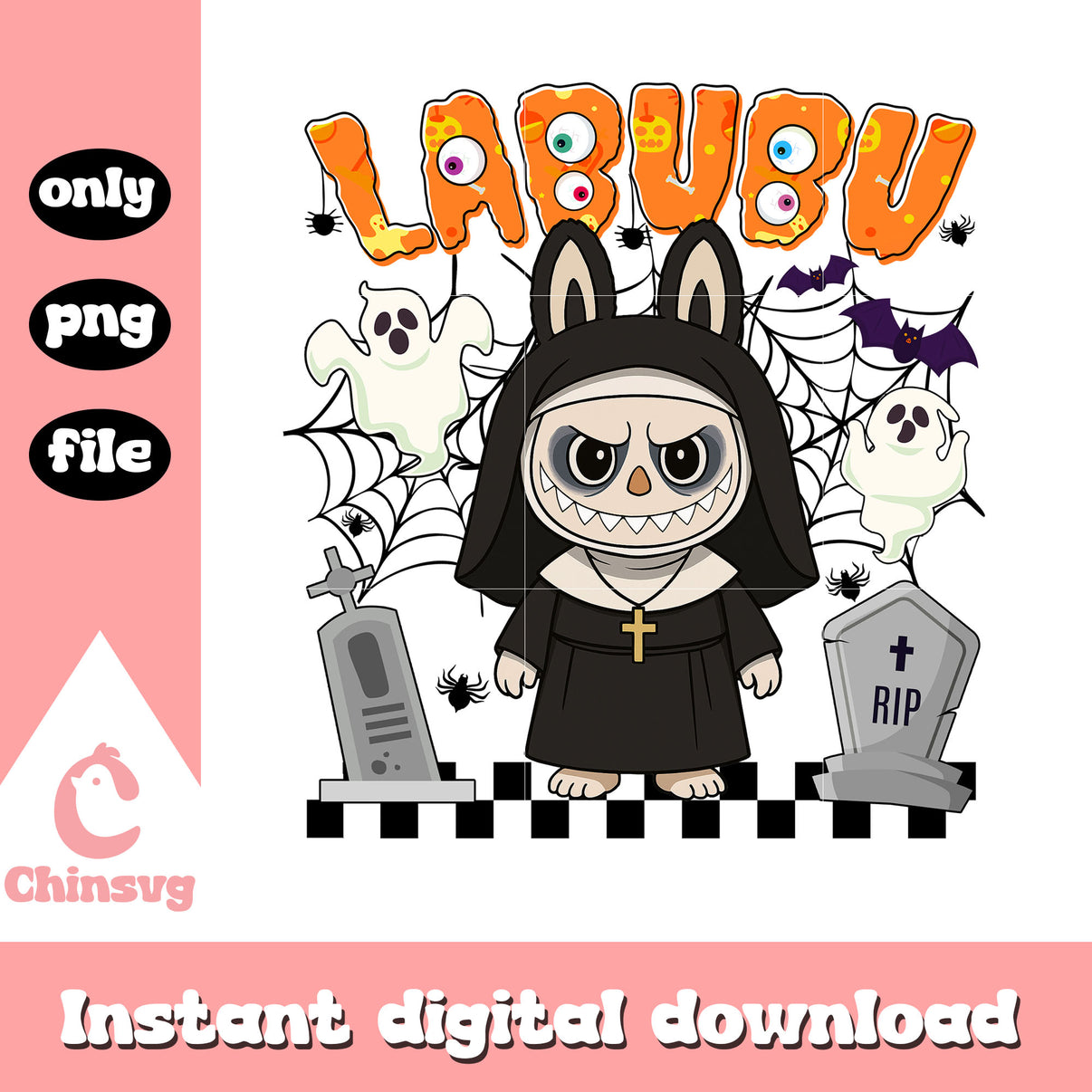 Labubu evil nun ver halloween design png, halloween day png – Chinsvg