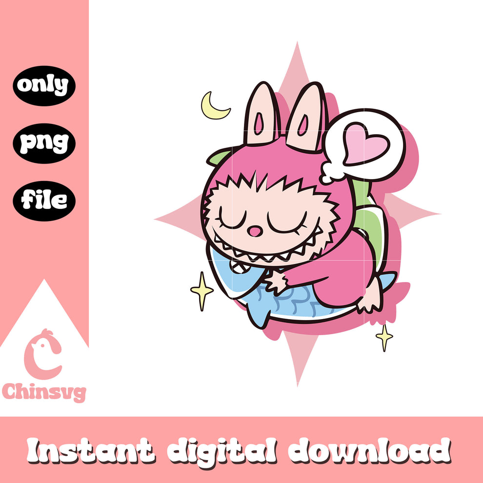Labubu fish cuddle clothes design png, labubu sleeping png – Chinsvg