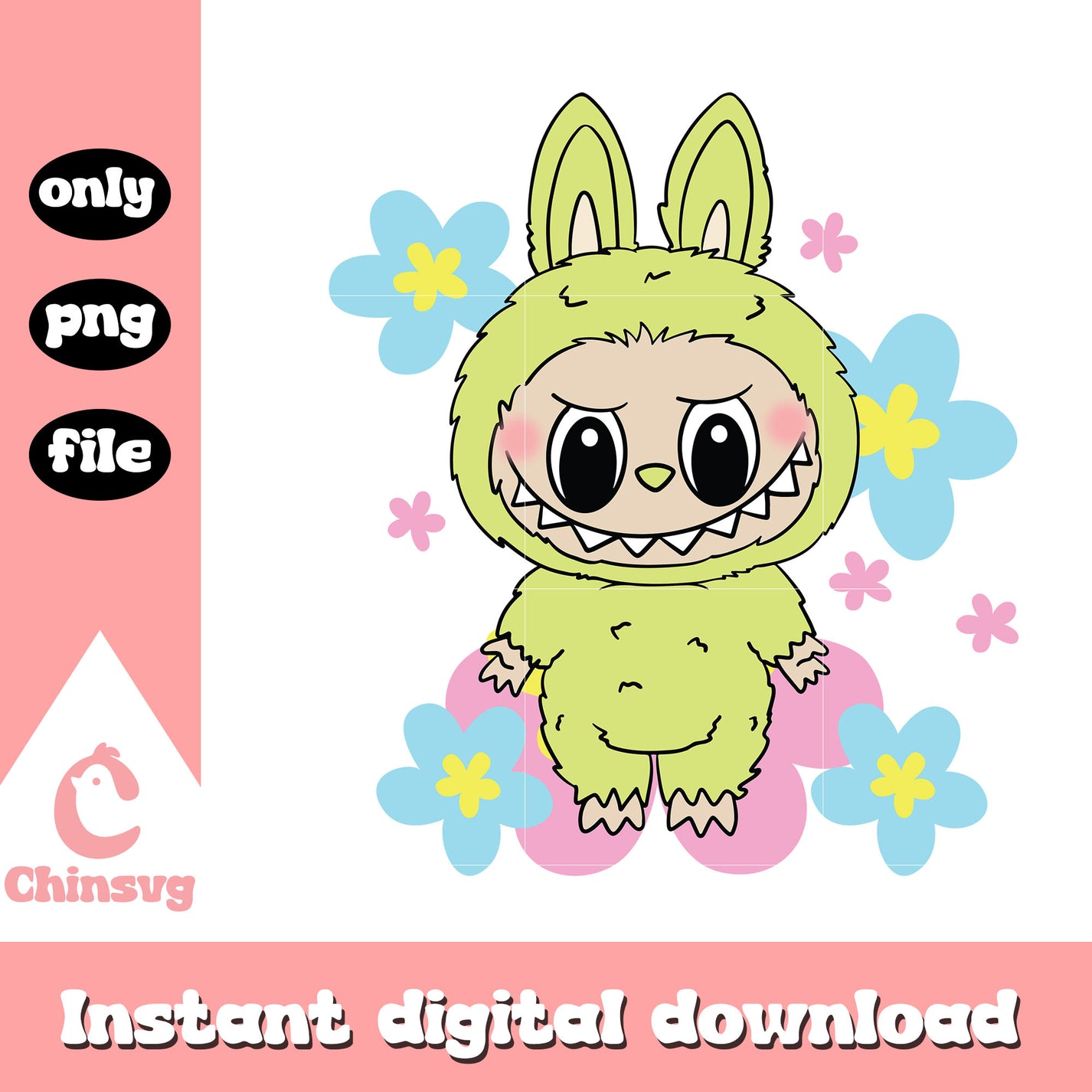 Labubu green suit with flowers design png, labubu dolls png – Chinsvg
