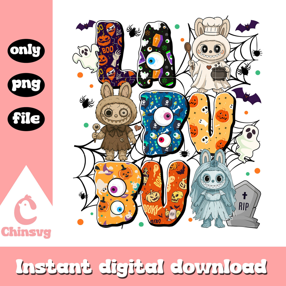 Labubu halloween font design png, halloween vibes png, labubu png – Chinsvg