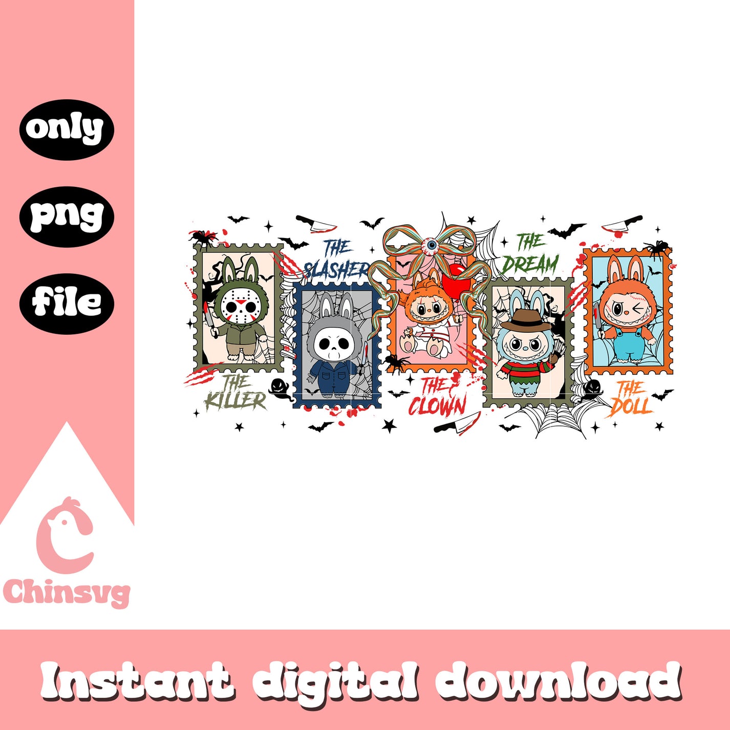 Labubu horror characters halloween frame design png, horror movies png ...