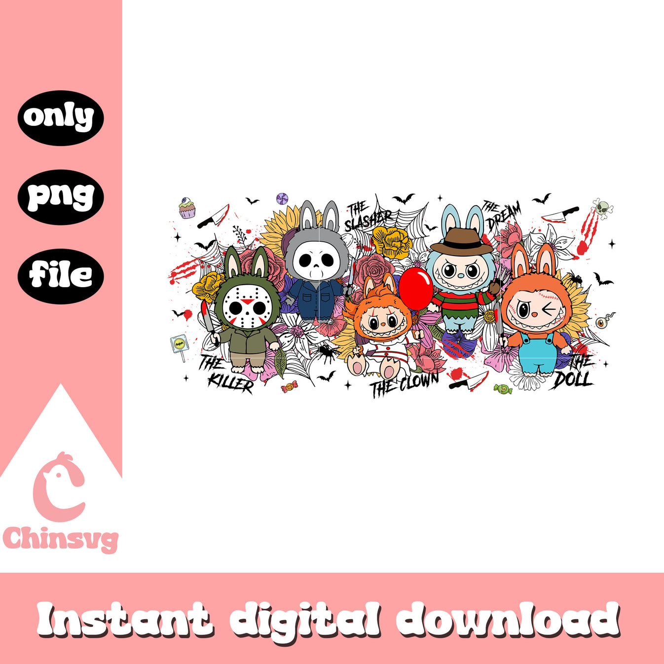 Labubu horror characters halloween png, horror characters movies png ...