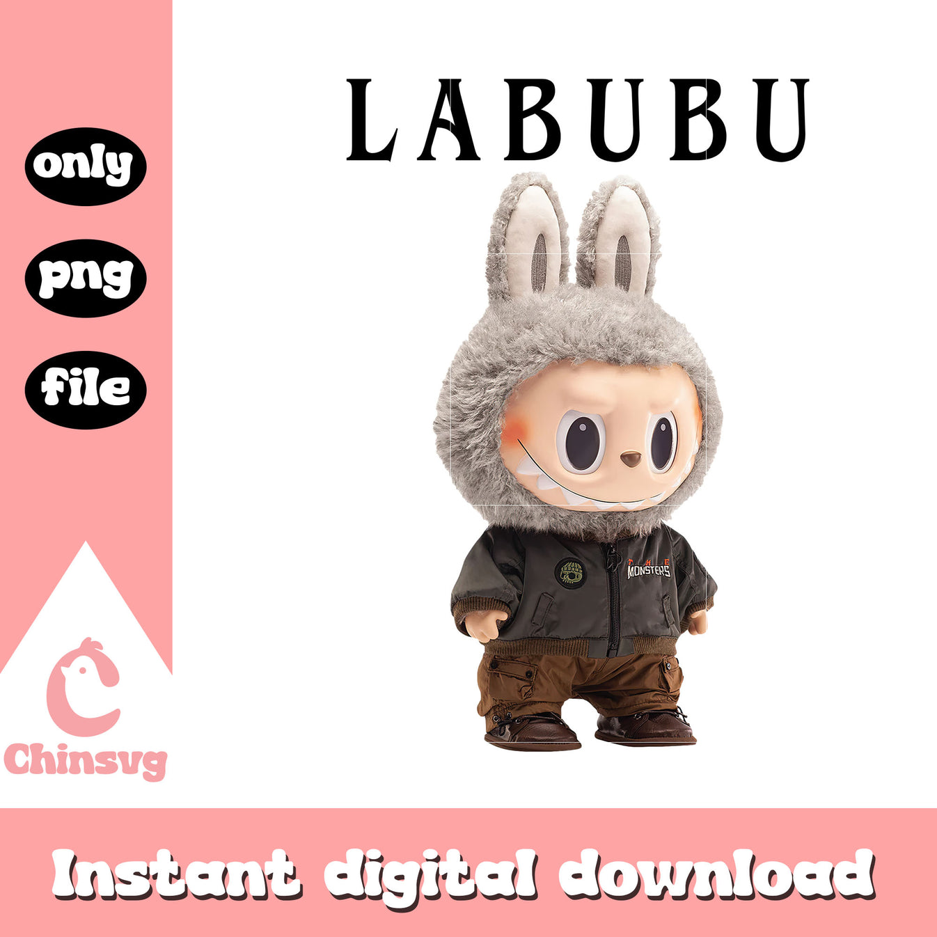 Labubu in bomber jacket cute doll design png, labubu clipart png – Chinsvg