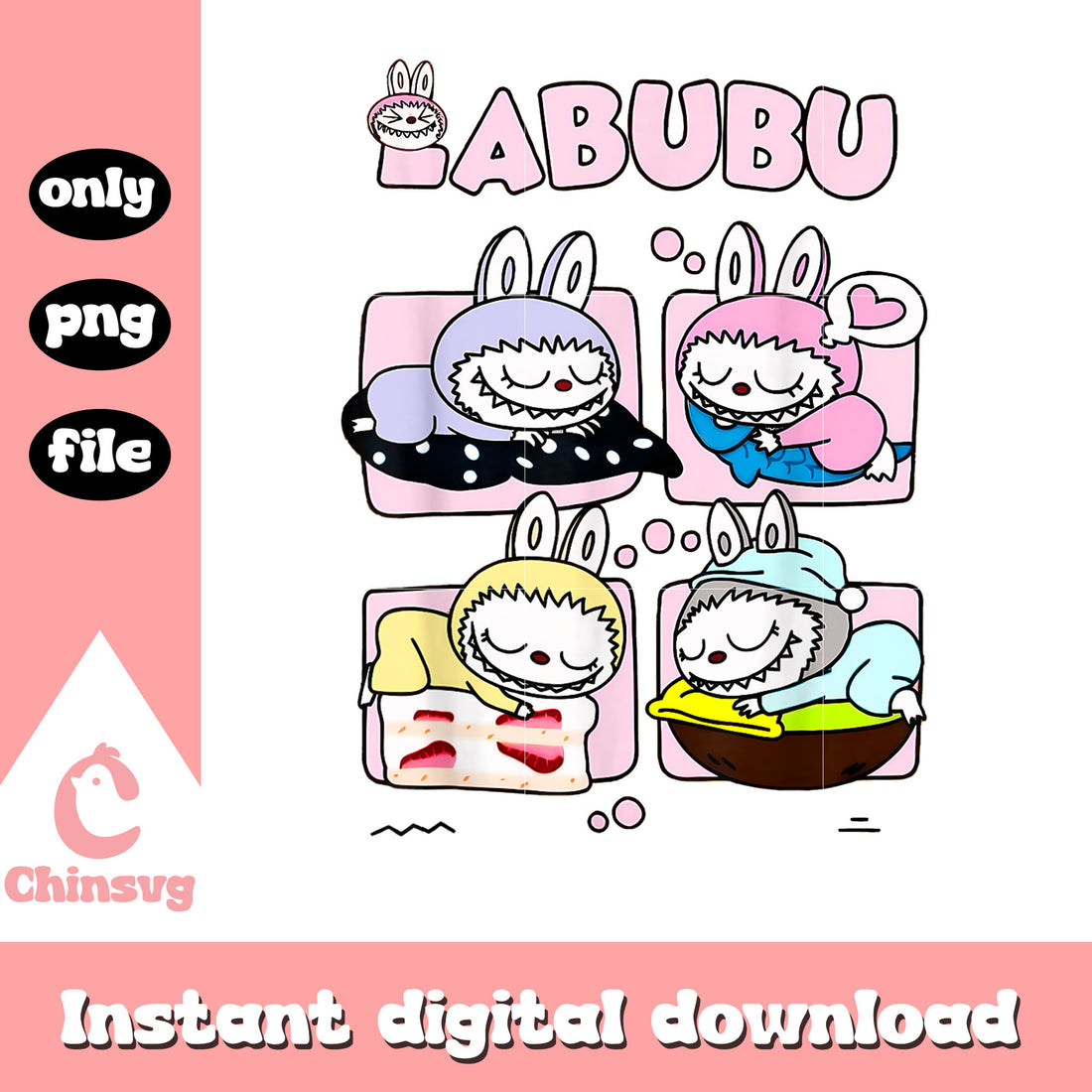 Labubu lover cute funny sleeping drawing png, labubu clothing png – Chinsvg