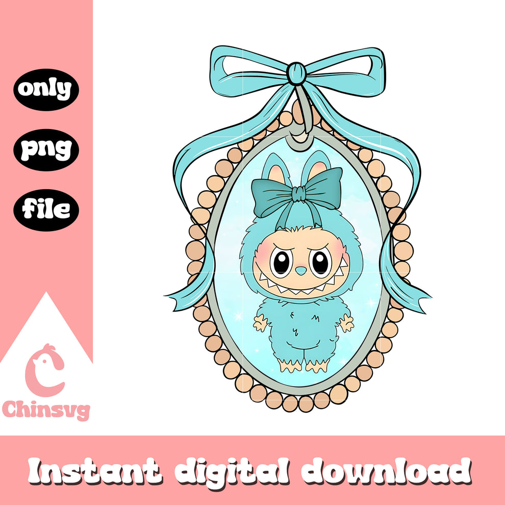 Labubu patel blue bow mirror design png, blue labubu doll png – Chinsvg