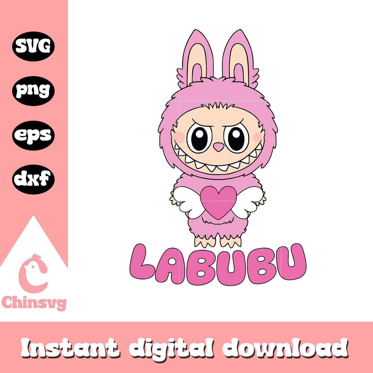 Labubu pink heart costume design svg, labubu drawing svg – Chinsvg