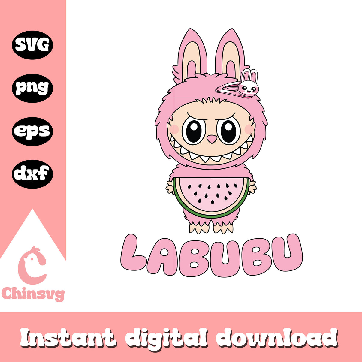 Labubu pink watermelon costume design svg, pink labubu svg – Chinsvg
