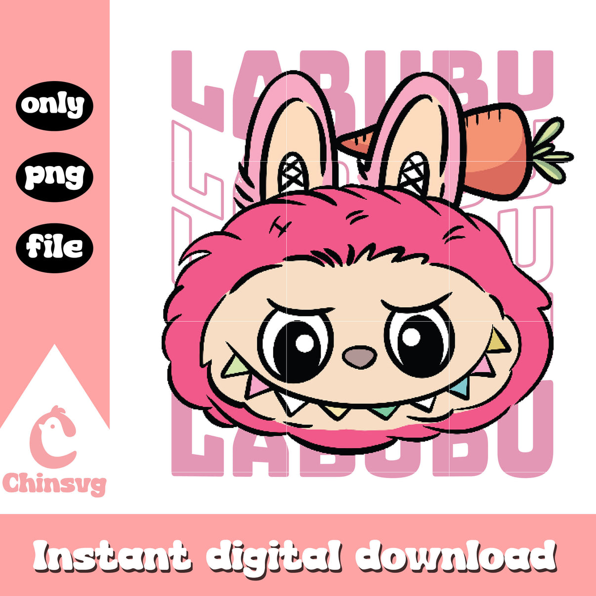 Labubu pink with carrot ear design png, cute labubu png – Chinsvg
