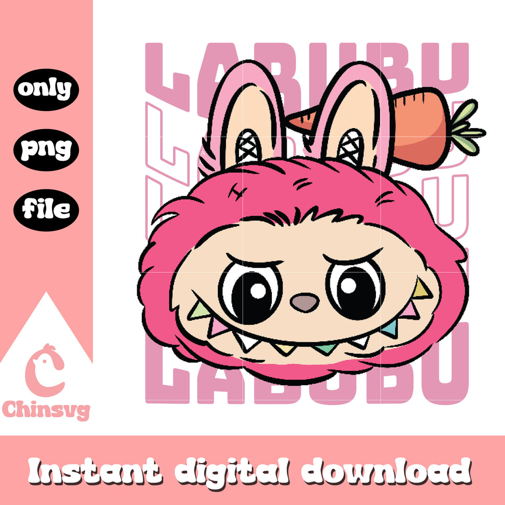 Labubu pink with carrot ear design png, cute labubu png – Chinsvg