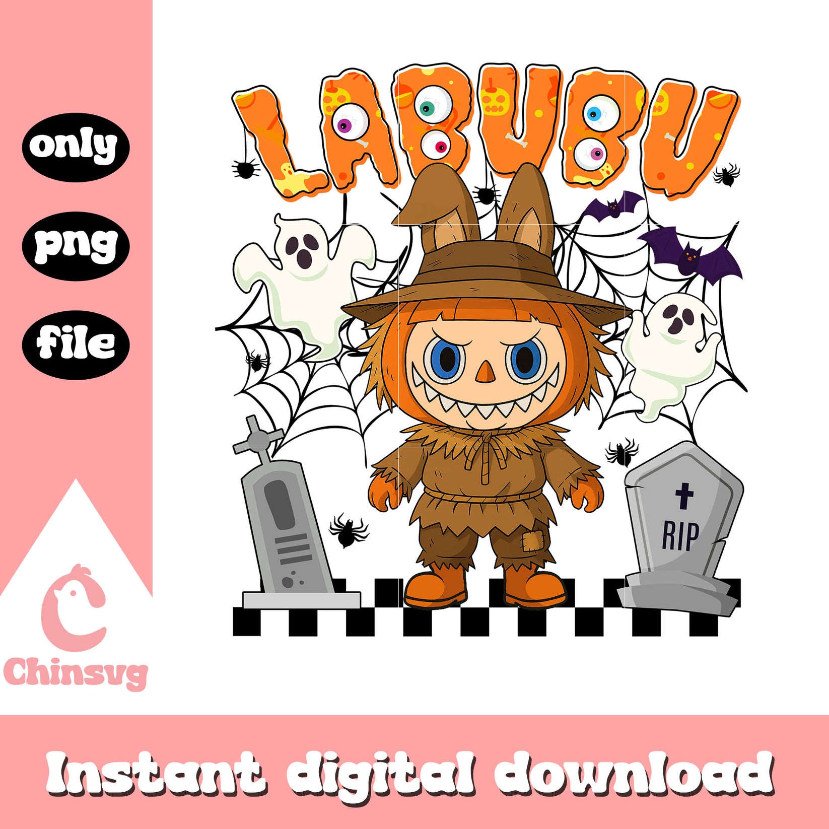 Labubu pumpkin scarecrow ver halloween design png, labubu clipart png ...