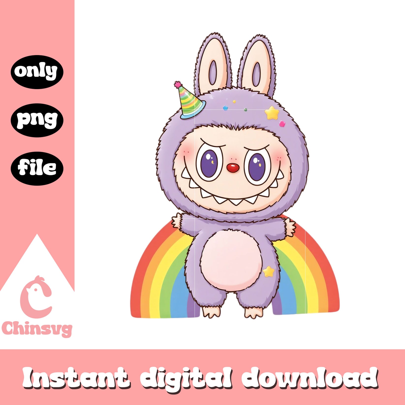 Labubu rainbow doll design png, labubu toy png, labubu clothes png ...
