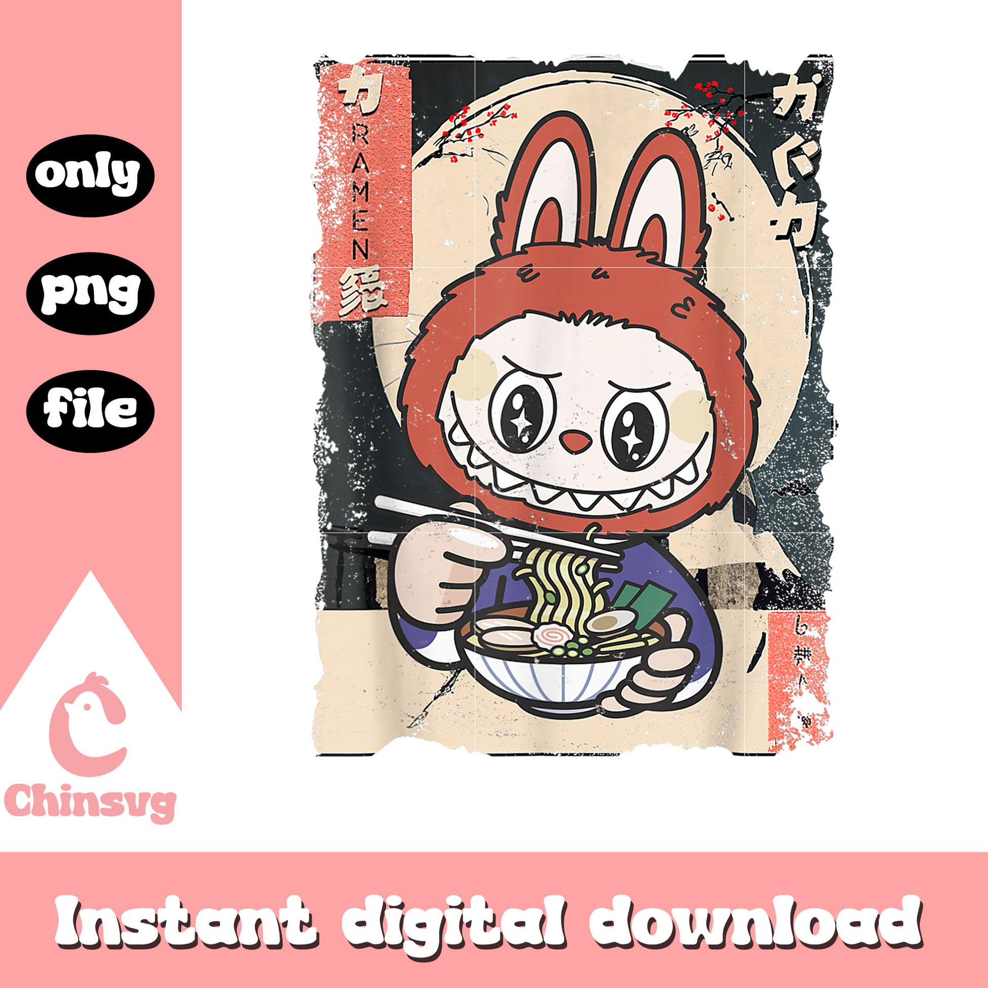 Labubu ramen japanese funny graphic design png, labubu decor png – Chinsvg