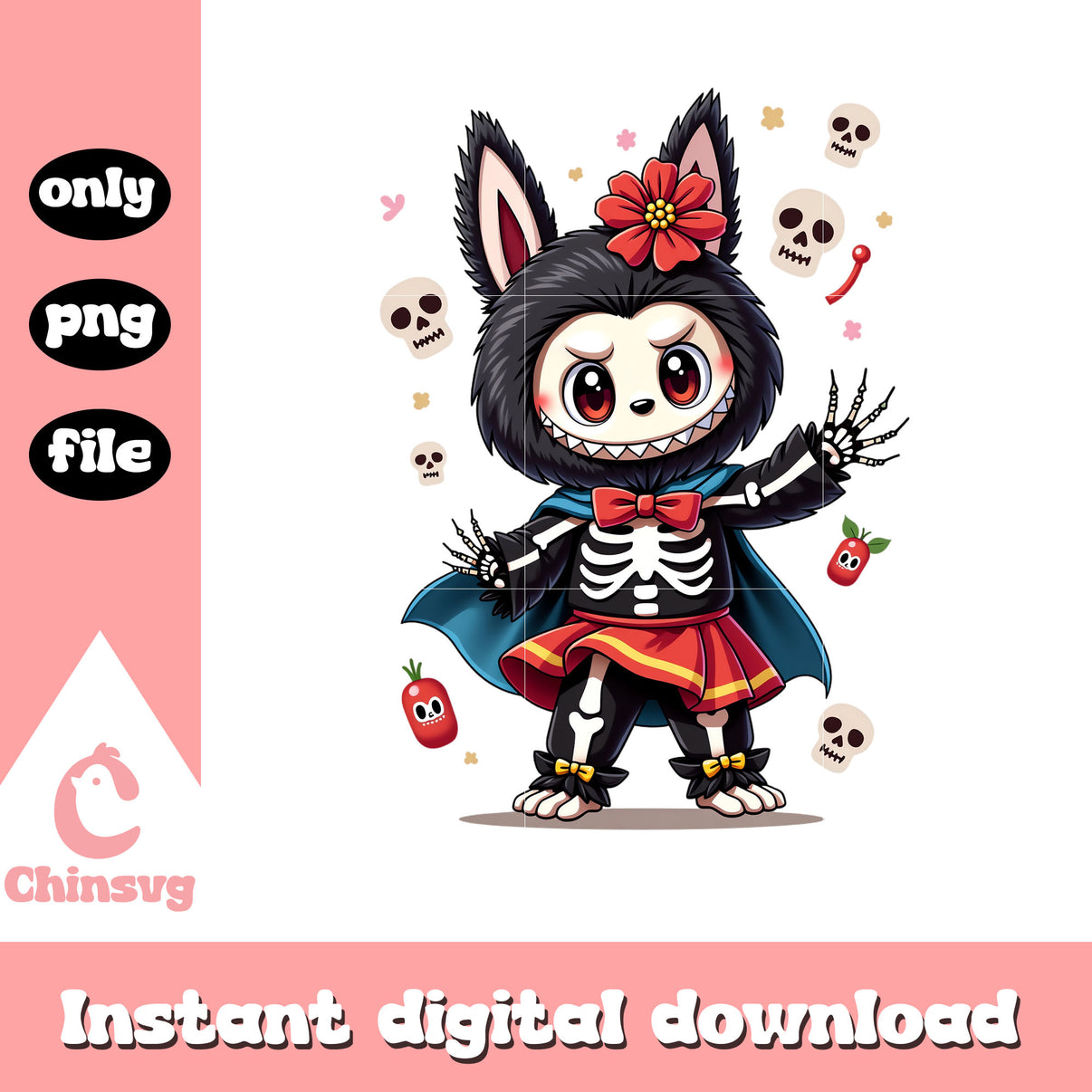 Labubu skeleton bride doll art png, skeleton bride png – Chinsvg
