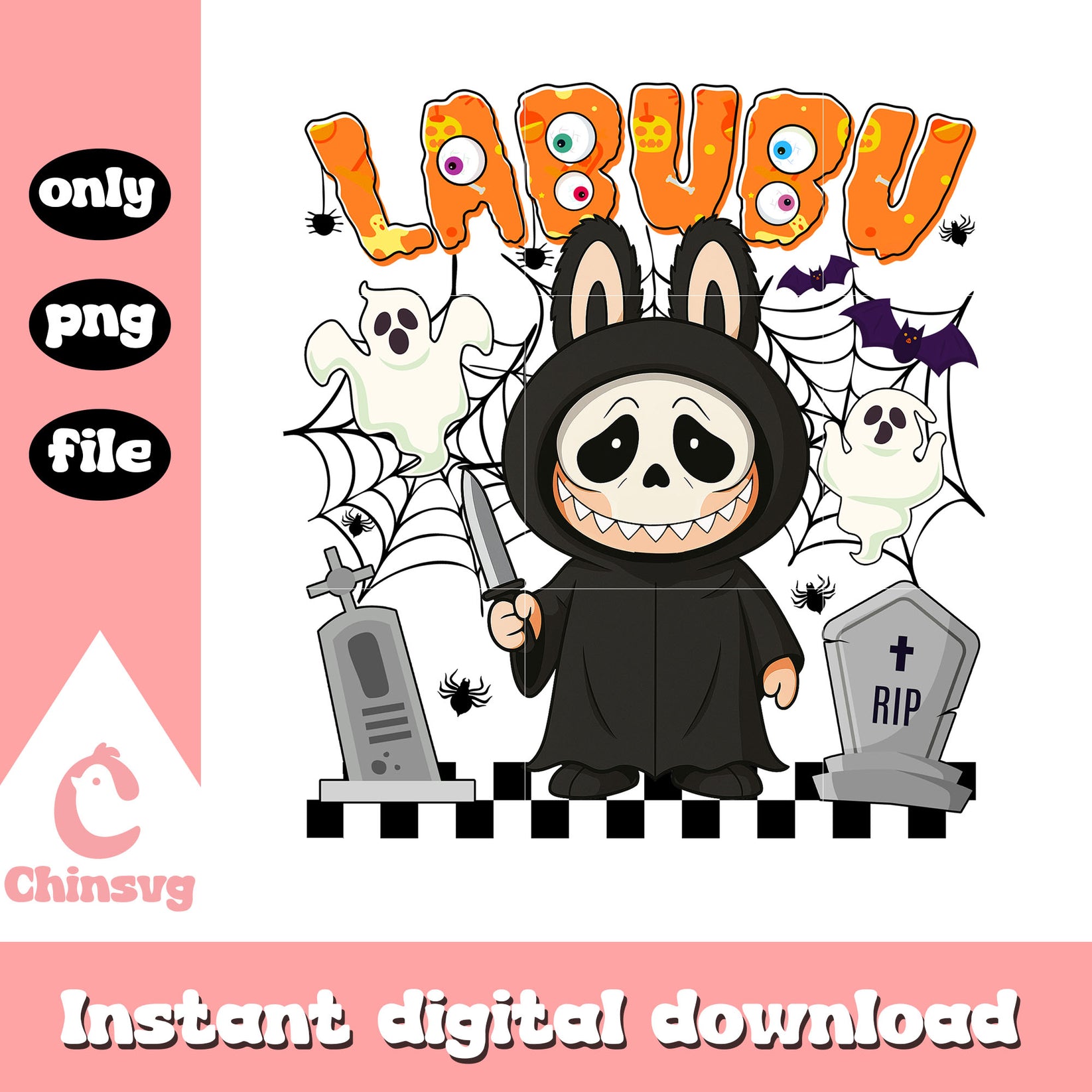Labubu skeleton hooded ver halloween design png, ghostface png – Chinsvg
