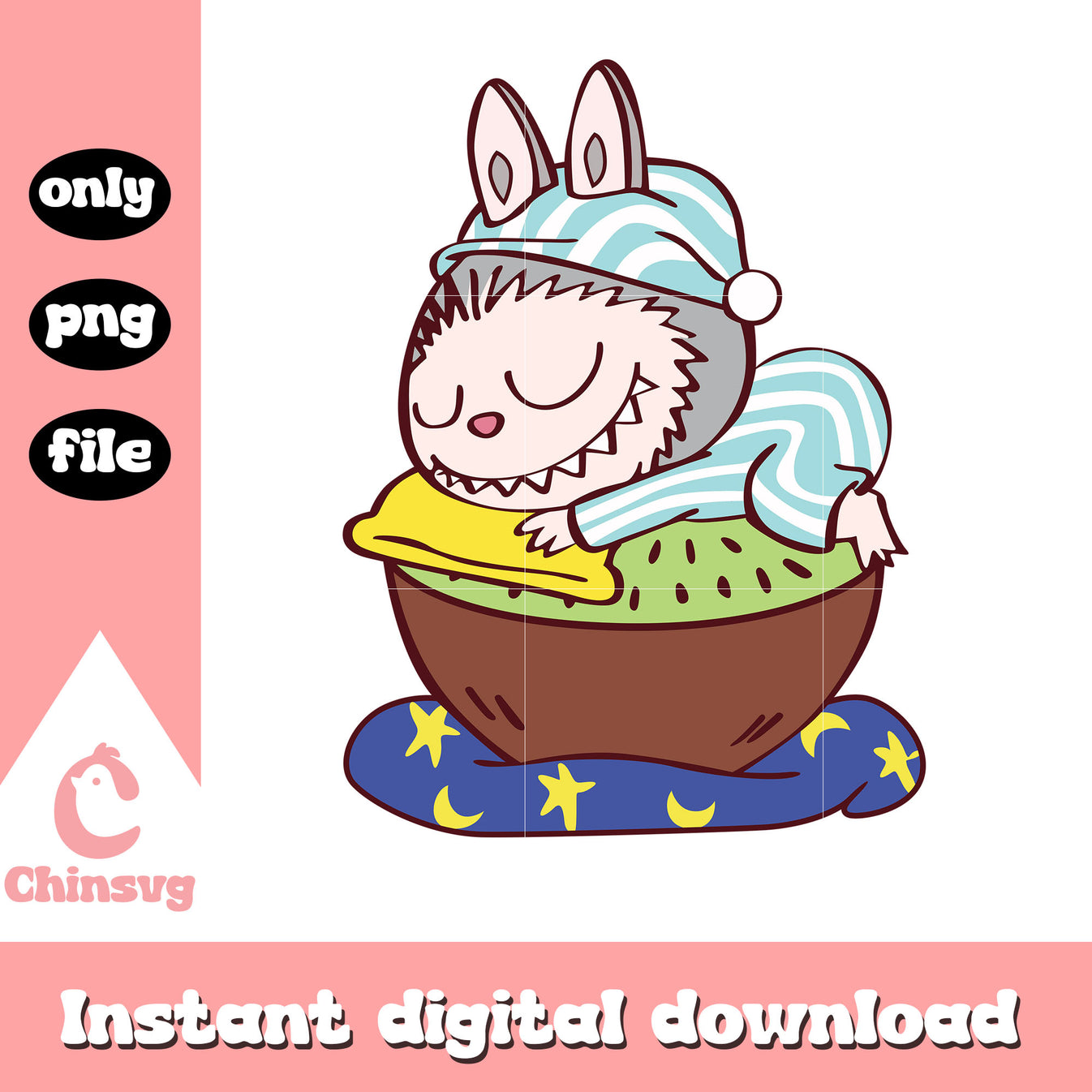 Labubu sleeping kiwi ver drawing png, labubu decor png – Chinsvg