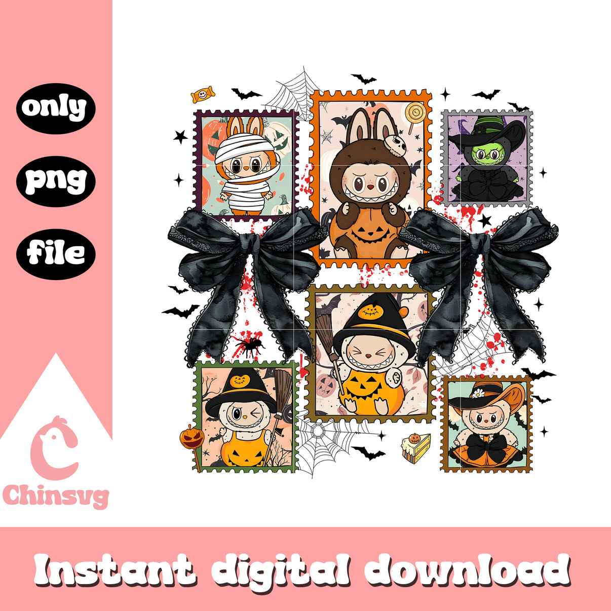 Labubu spooky characters card halloween vibes png, labubu drawing png ...