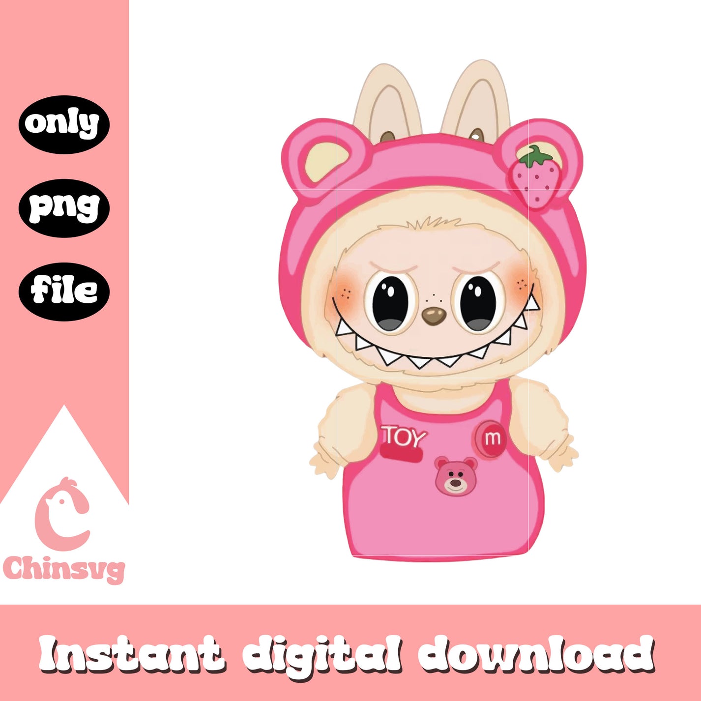 Labubu strawberry lotso bear toy design png, labubu outfits png – Chinsvg