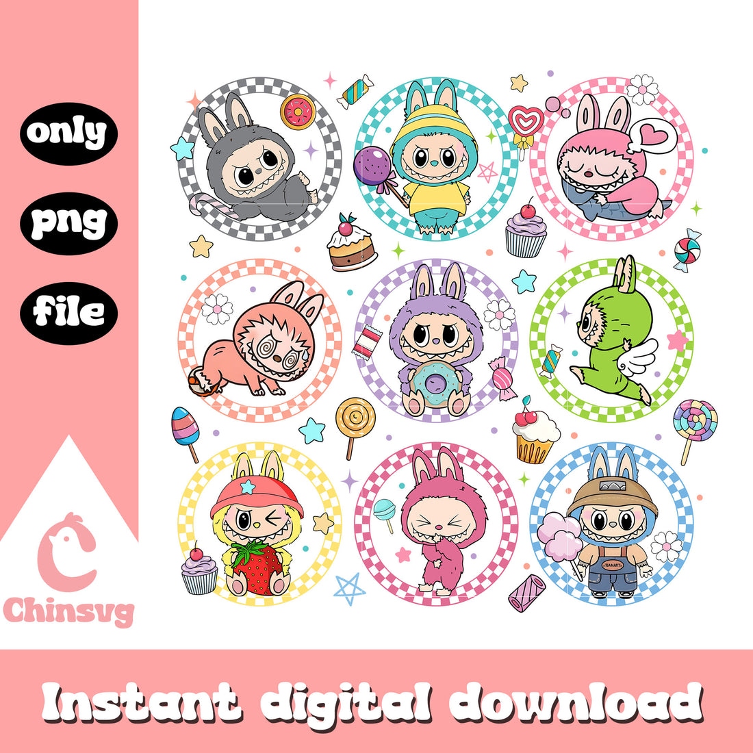 Labubu sweet costumes design png, pop mart labubu doll png – Chinsvg
