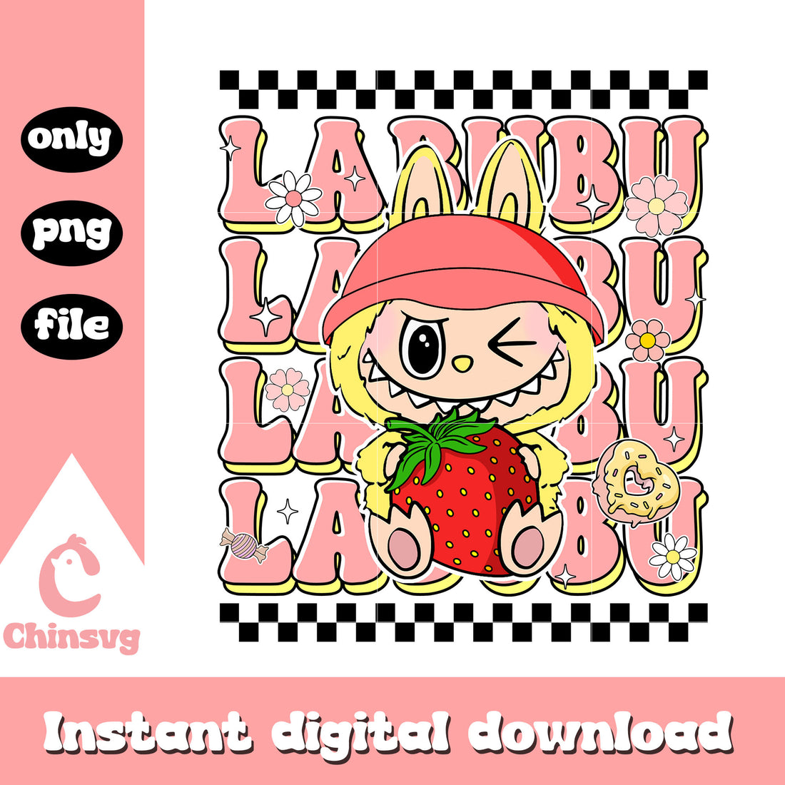 Labubu winking strawberry candy ver doll design png, labubu art png ...