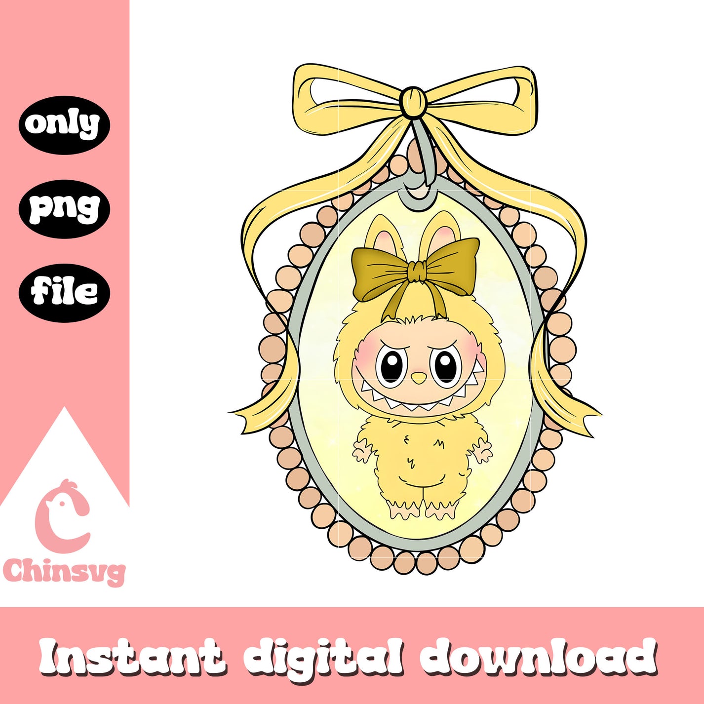 Labubu yellow bow mirror design png, labubu cartoon yellow png – Chinsvg