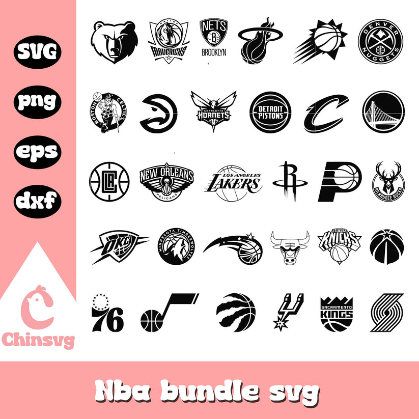 Logo nba black white design bundle svg, nba basketball teams svg – Chinsvg