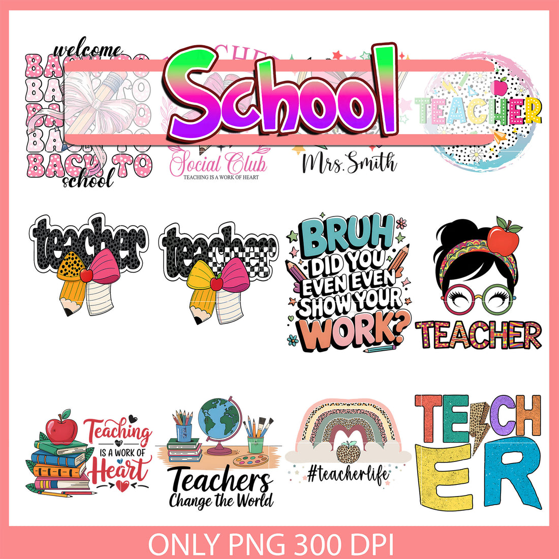 Logo teacher design bundle png, back to school png, teacher coquette p ...
