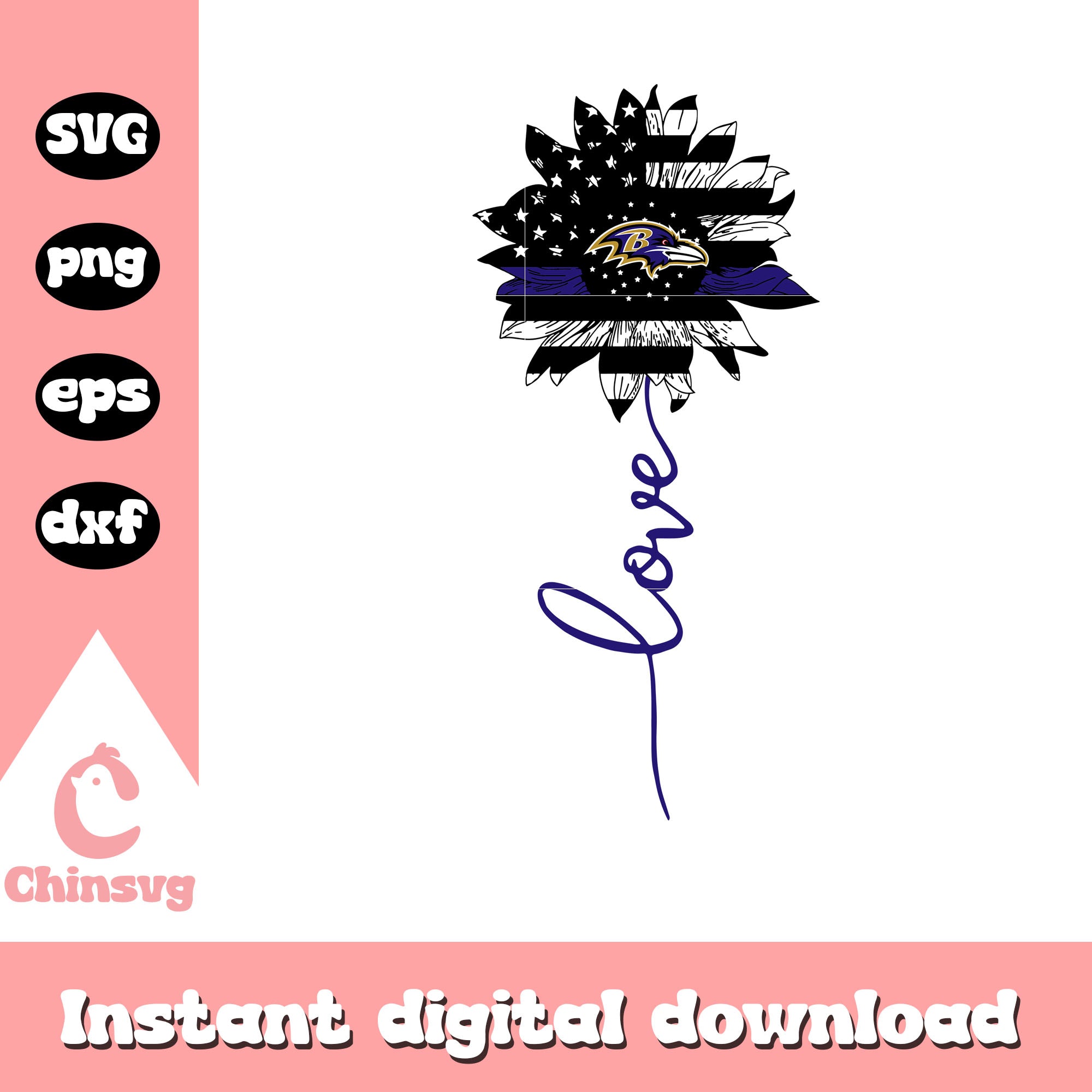 Love baltimore ravens sun flower design svg, nfl playoffs svg – Chinsvg