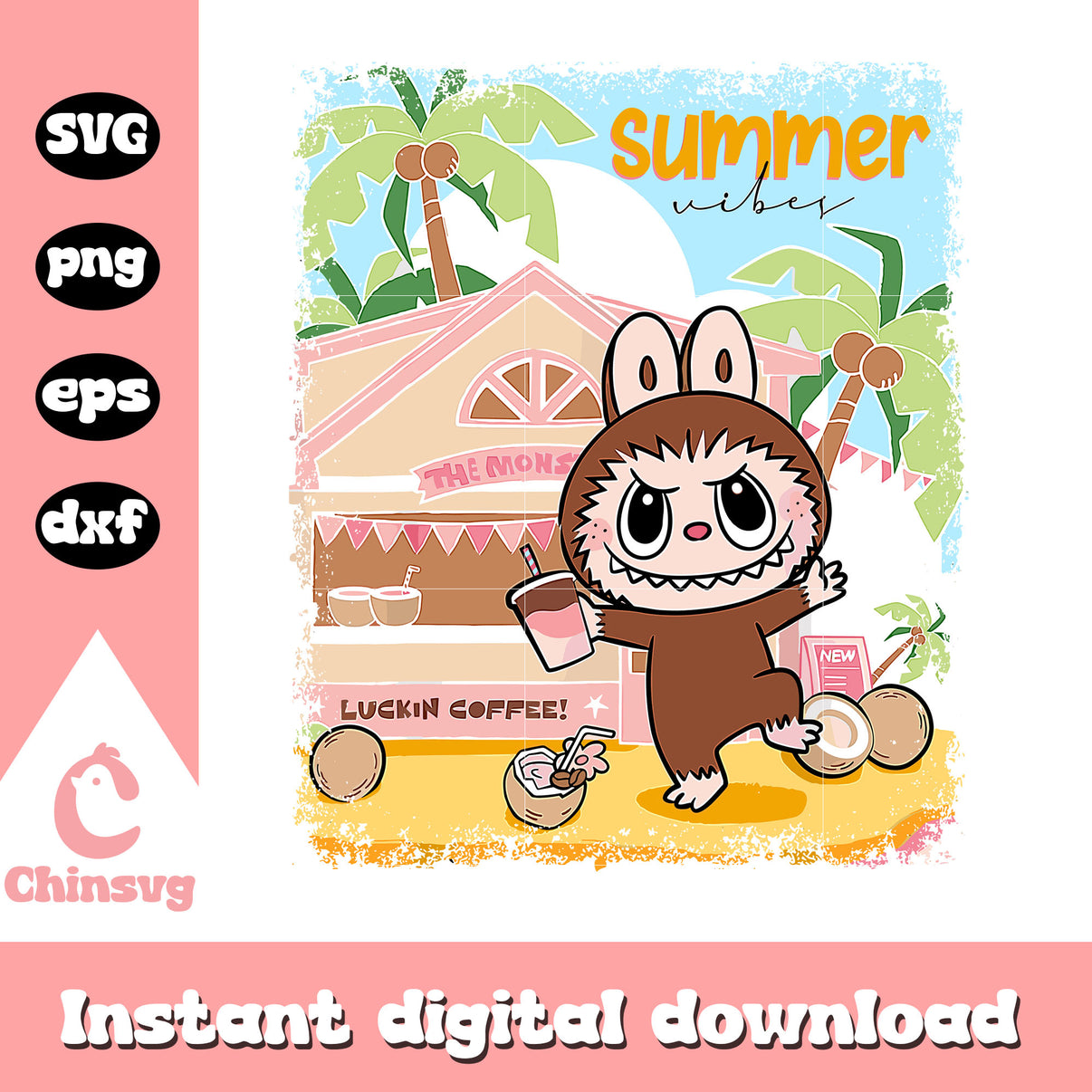 Lucky coffee labubu cute doll design svg, summer vibes art svg – Chinsvg