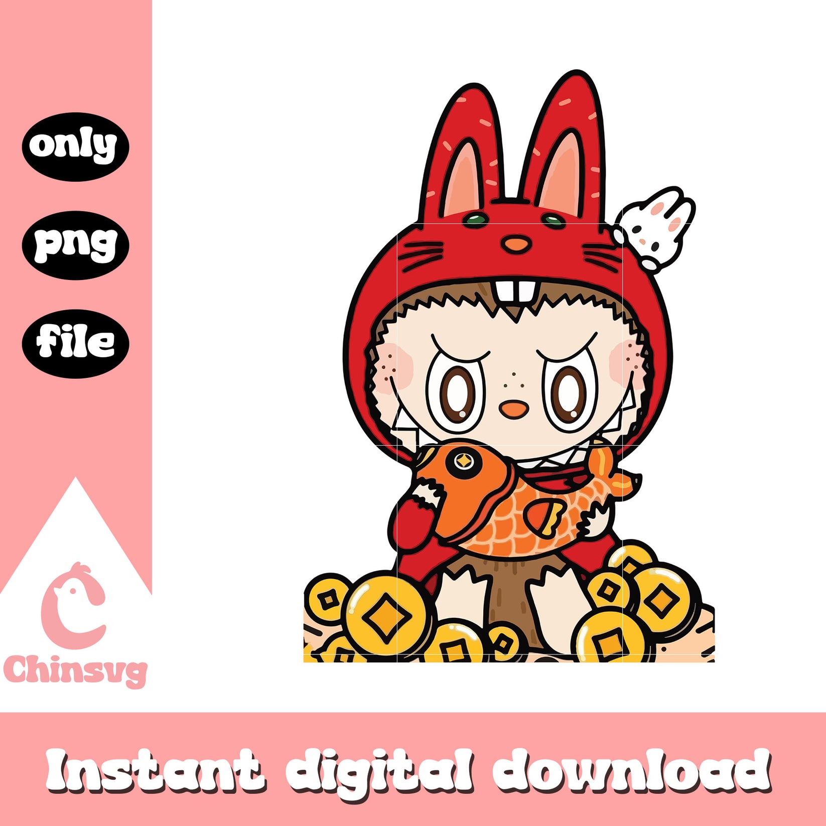 Lucky fish labubu cute doll design png, labubu doll png – Chinsvg