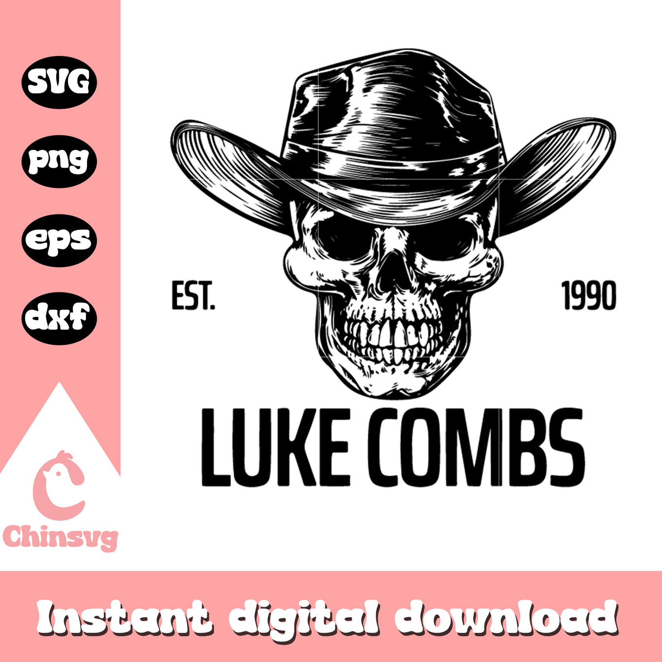 Luke comb skull cowboy est 1990 svg, skull svg, cowboy svg – Chinsvg