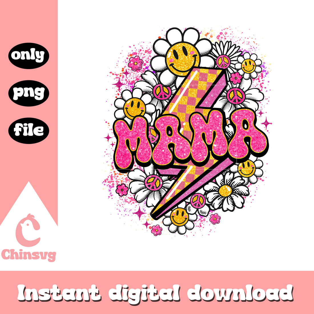 Mama lightning bolt daisy flower png, lightning bolt png, mama png ...