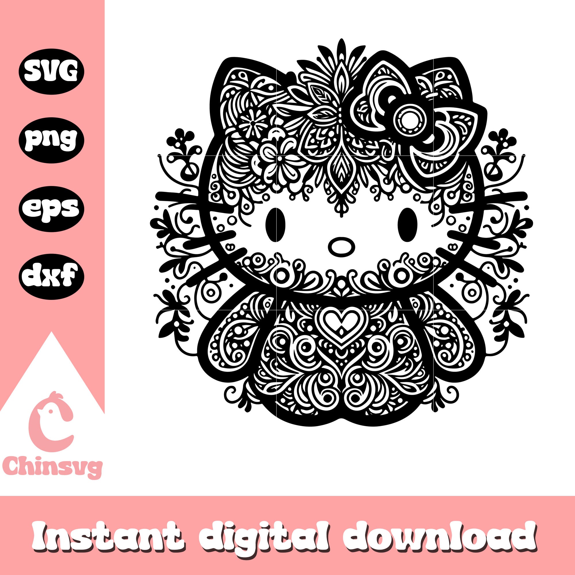 Mandala Hello Kitty character svg, Hello Kitty svg, cartoon svg – Chinsvg