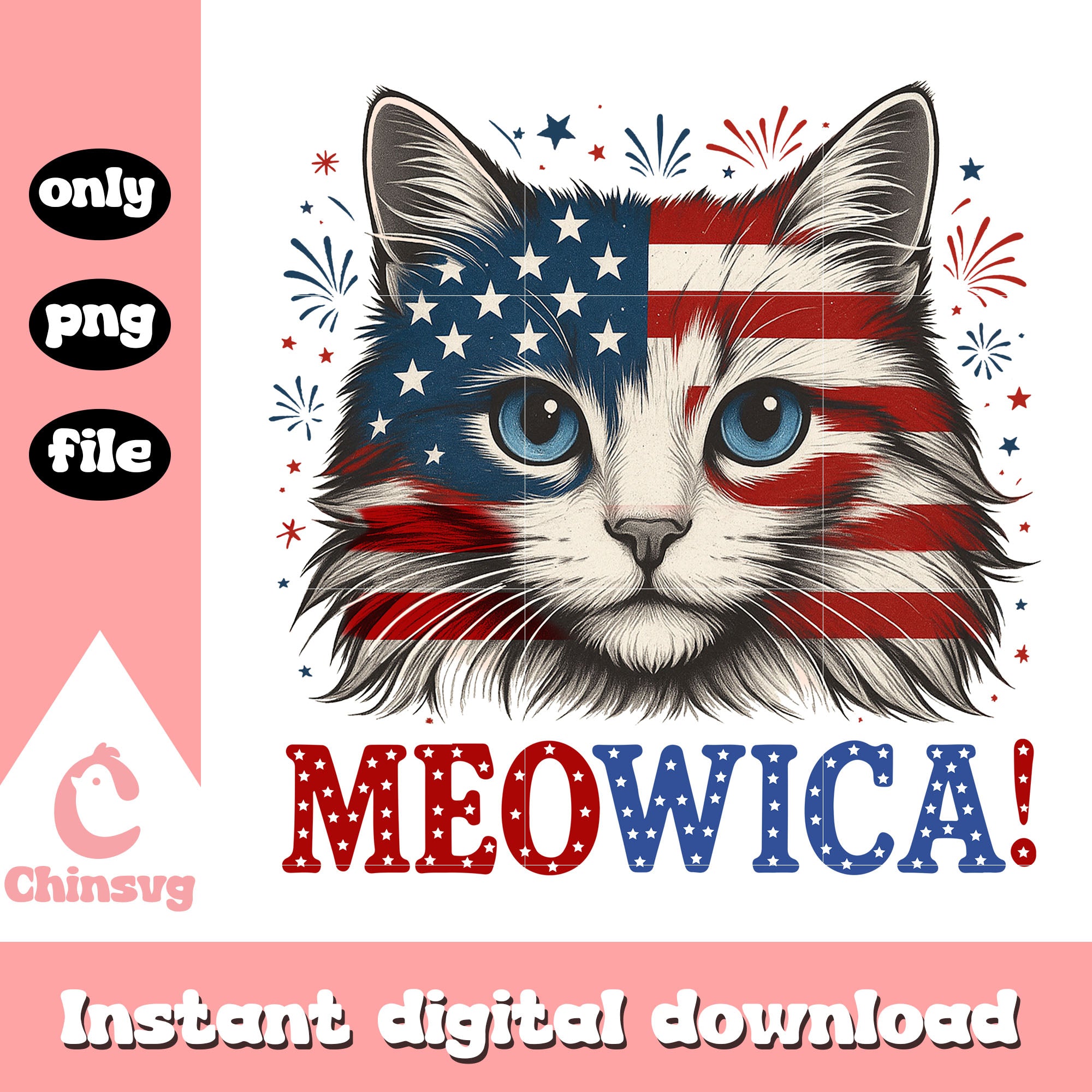 Meowica Retro Patriotic Cat png, retro america cat flag png – Chinsvg